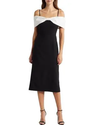 Julia Jordan Bow Colorblock Off-the-shoulder Dress - Black Ivory