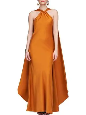 HALSTON HALSTON Reta Satin Halter Neck Gown