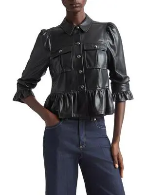 Cinq À Sept Delanie Faux Leather Peplum Jacket - Black