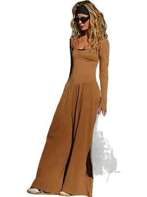 Free People FP Movement Hot Shot Wide Leg Onesie Camel