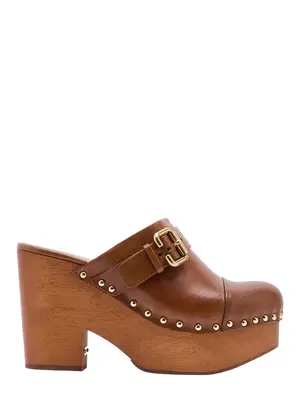 Chloé Chloe Jeannette 115 Leather Platform Clogs Tan