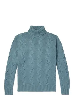Thom Sweeney Cable-knit Cashmere Rollneck Sweater - Blue