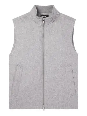 Zegna Elements Leather-trimmed Oasi Cashmere Down Gilet - Gray