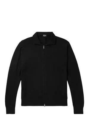 Zegna Logo-embroidered Cashmere And Silk-blend Cardigan - Black