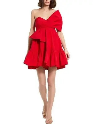 Mac Duggal Strapless Faille Bow Mini Dress - Cherry