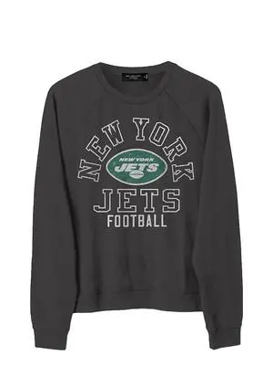 Junk Food Clothing Nfl Flocked Raglan Crew Fleece Sweatshirt - New York Jets
