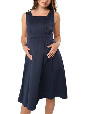 MARION Sleeveless Empire Waist Maternity & Nursing Tea Dress - Navy