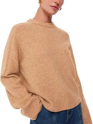 Whistles Alana Wool Blend Crewneck Sweater - Camel