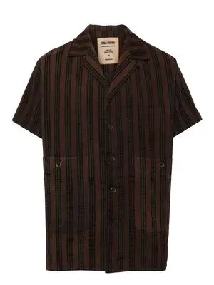 UMA WANG Striped Short Sleeves Shirt - Brown