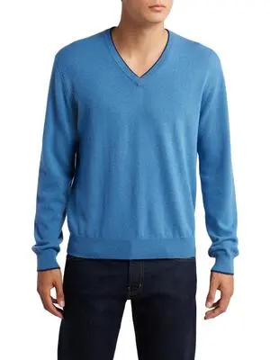 Lorenzo Uomo Tipped Merino Wool Sweater - Steel Blue