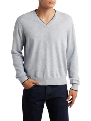 Lorenzo Uomo Tipped Merino Wool Sweater - Sterling
