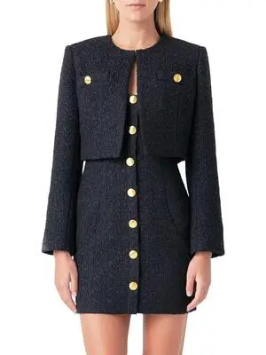 Endless Rose Crop Tweed Jacket - Black