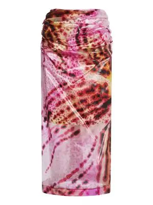 Dries Van Noten Printed Organza Midi Skirt - Fuchsia