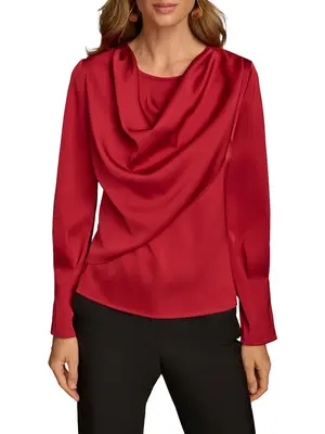 Donna Karan New York Satin Cowl Neck Top - Metropolitan Red