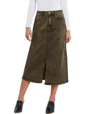 WASH LAB DENIM Mallory Denim Midi Skirt - Brown Honey