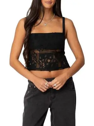 EDIKTED Gwyn Mixed Lace Tank - Black