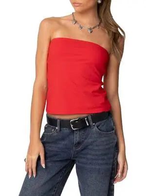 EDIKTED Stretch Cotton Tube Top - Red