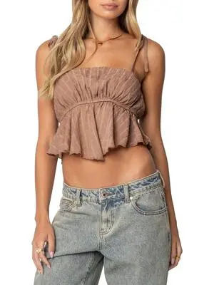 EDIKTED Rylie Textured Chiffon Crop Top - Brown