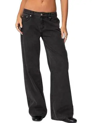 EDIKTED Bow Pocket Wide Leg Jeans - Black-washed