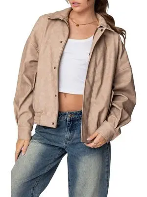 EDIKTED Mori Oversize Faux Leather Jacket - Beige