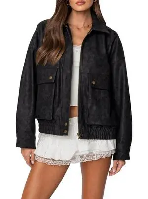 EDIKTED Faux Leather Bomber Jacket - Black