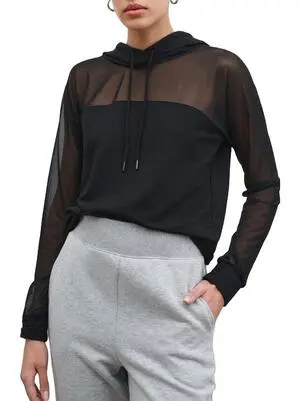 MARCELLA Park Sheer Mesh Hoodie - Black