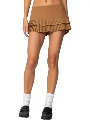 EDIKTED Double Pleated Low Rise Skort - Brown