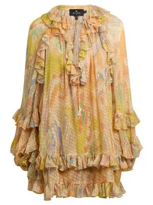 ETRO Etro Ruffled Paisley Print Silk Mini Dress