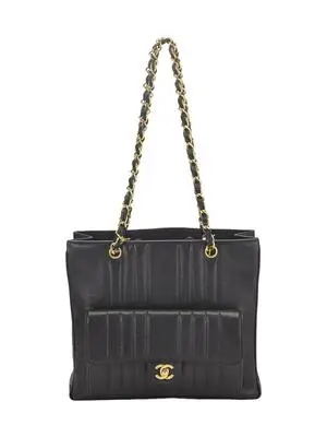 Chanel Vertical Quilted Caviar Pocket Tote - Black