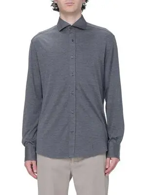 Brunello Cucinelli Slim Fit Cotton And Silk Shirt With French Collar - Grey