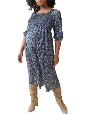 INGRID & ISABEL® Sateen Maternity Dress - Blue Multi Blur Dot