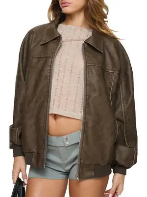 Princess Polly Goldsmith Faux Leather Jacket - Brown