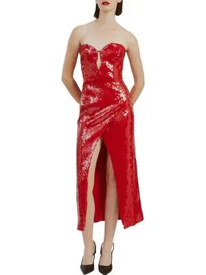 Bardot Antigone Sequin Midi Dress - Deep Red