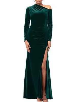 Betsy & Adam Betsy & Adam One-Shoulder Velvet Gown Hunter