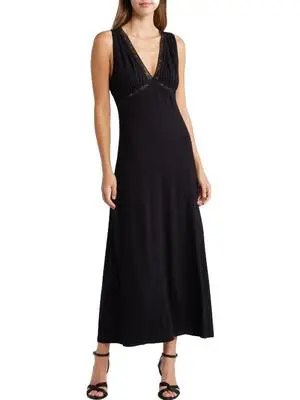 Loveappella Lace Inset Empire Waist Dress - Black