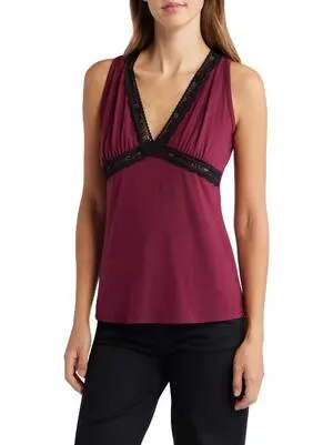 Loveappella Lace Inset Tank - Burgundy