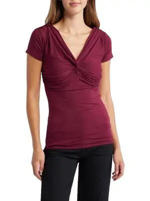 Loveappella Loveappella Twist Detail Stretch Top Burgundy