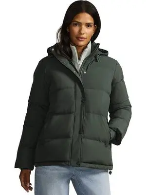 LANDS' END Wide Channel 600 Down Puffer Jacket Evening Forest