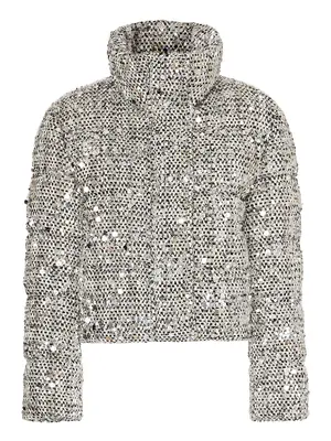 MILLY Hayes Sequin Tweed Puffer - Black