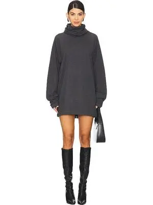 Norma Kamali Oversized Raglan Sleeve Turtleneck Mini Dress - Dark Heather Grey