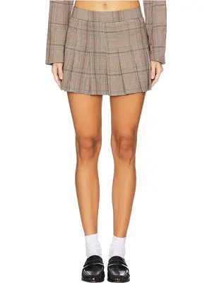 LOVERS AND FRIENDS Bonnie Pleated Mini Skirt - Brown Plaid Multi