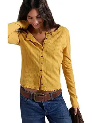 Free People We The Free Penny Pointelle Cardigan - Golden Yellow