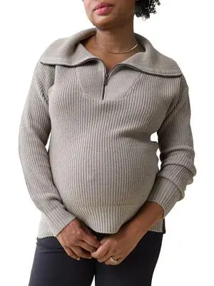 Ingrid & Isabel® Quarter Zip Maternity Sweater - Taupe