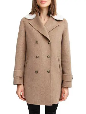 BELLE & BLOOM Liberty Faux Shearling Collar Wool Blend Coat - Oat