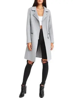 BELLE & BLOOM Wool Blend Longline Coat - Grey Marl