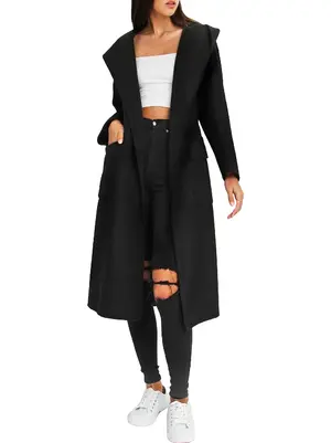 BELLE & BLOOM Runaway Wool-blend Robe Coat - Black