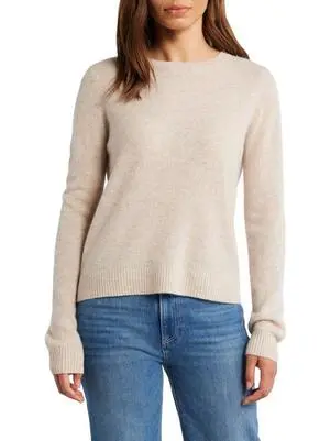 Caslon Cashmere Crewneck Sweater Beige Oatmeal Light Heather
