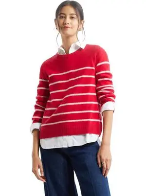 Caslon Cashmere Crewneck Sweater Red Lychee- Pink Stacy Stripe