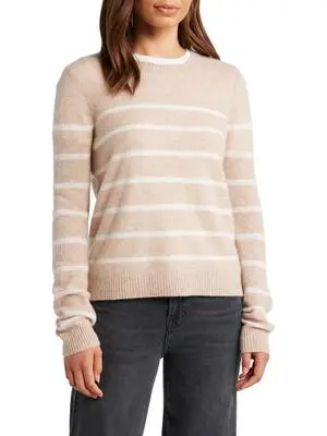 Caslon Cashmere Crewneck Sweater Tan Doeskin Heather Stacy