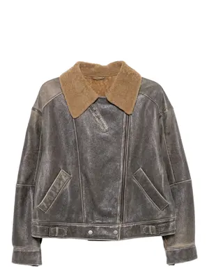 MANOKHI Shearling-collar Leather Jacket - Black